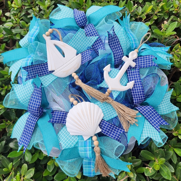 Holiday | Boat Anchor And Shell Wreath Nautical Wreath Deco Mesh Wreath ...